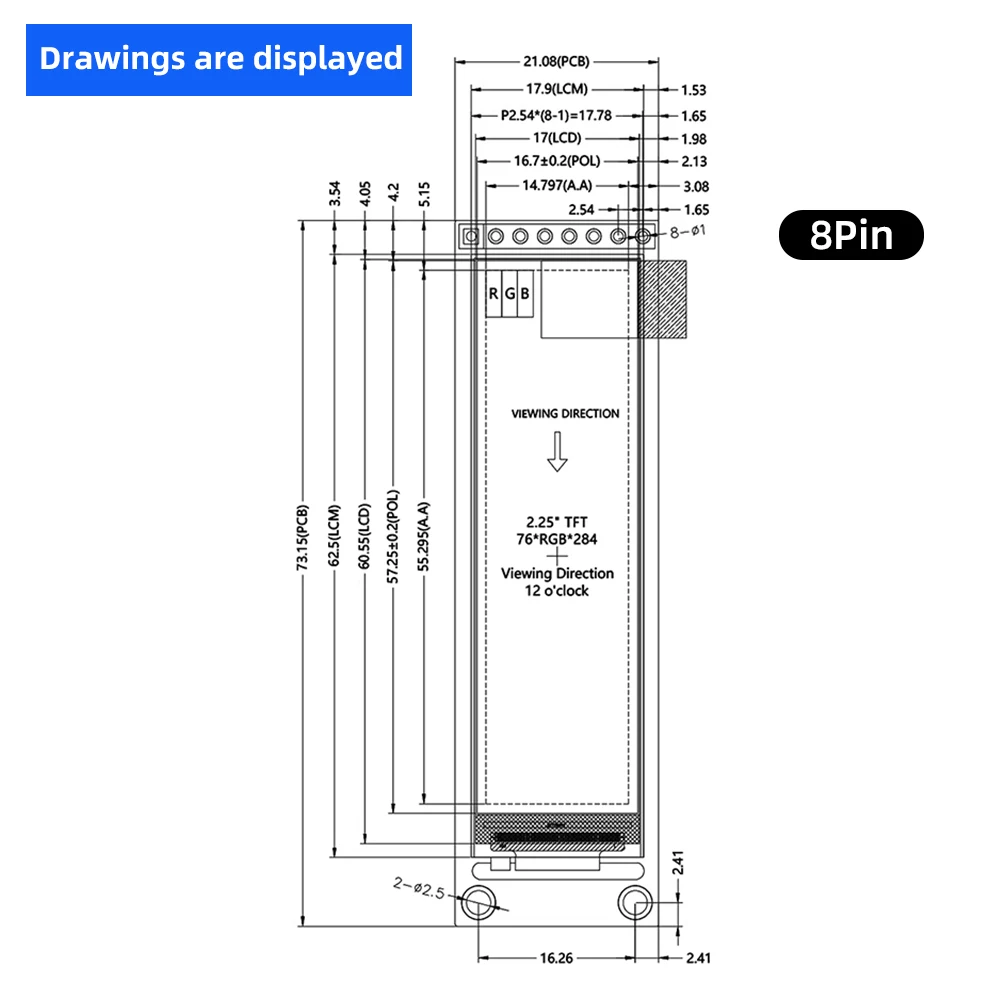 2.25-inch TFT LCD Small Screen Module ST7789 Screen 76*284 Module Full ...
